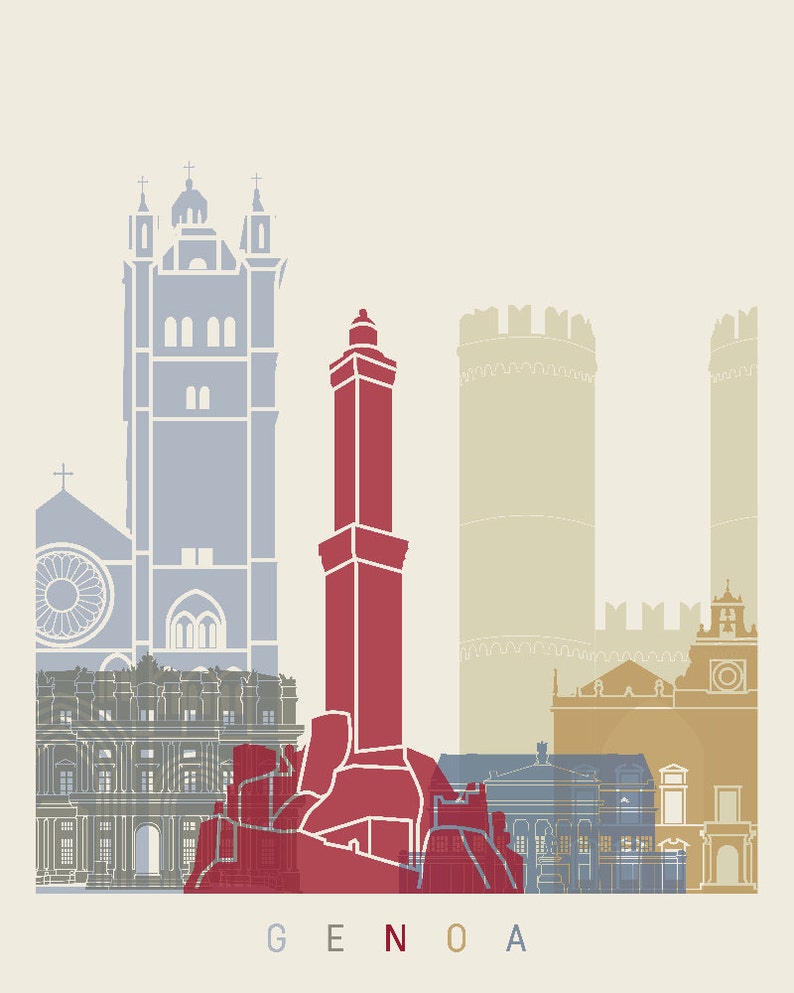 Genoa Skyline Poster Fine Art Print Glicee Poster Decor Home - Etsy