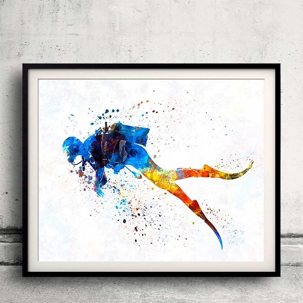 Man scuba diver 01 Fine Art Print Glicee Poster Home | Etsy