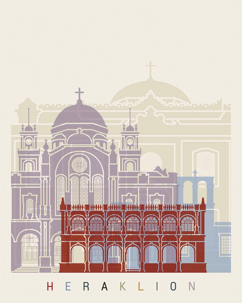 Heraklion Skyline Poster Fine Art Print Glicee Poster Decor - Etsy