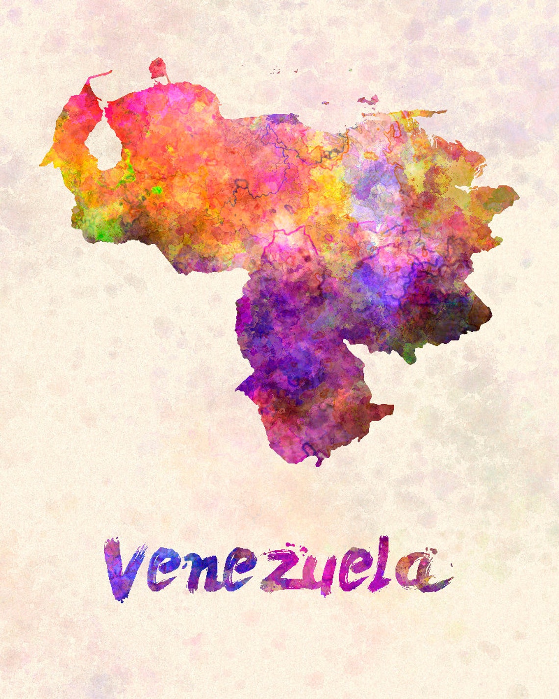 Venezuela Map in Watercolor Fine Art Print Glicee Poster Decor Home ...