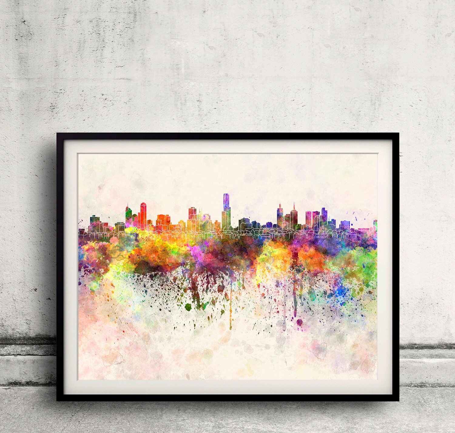 Melbourne Skyline in Watercolor Background SKU 0165 | Etsy