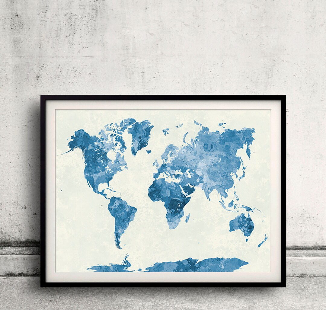 World Map in Watercolor Blue Painting Abstract Splatters - SKU 0407 - Etsy