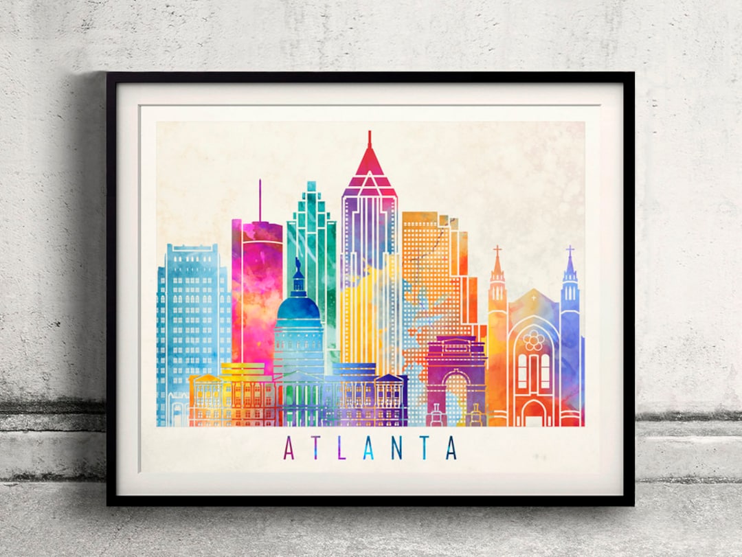 Atlanta Landmarks Watercolor Poster - Fine Art Print Glicee Poster ...
