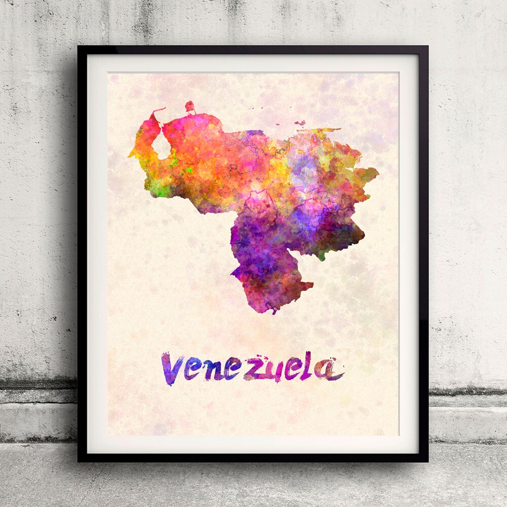Venezuela Map in Watercolor Fine Art Print Glicee Poster Decor Home ...