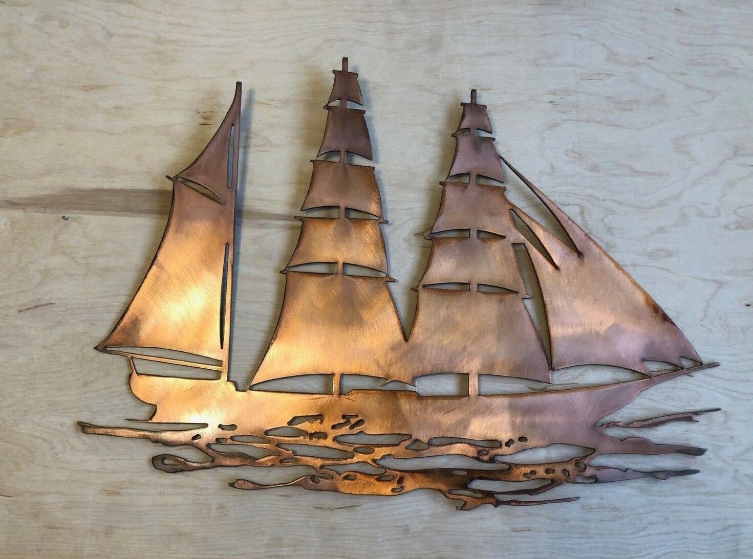 Three Mast Ship Metal Art Hanging With Rustic Copper Finish - Etsy