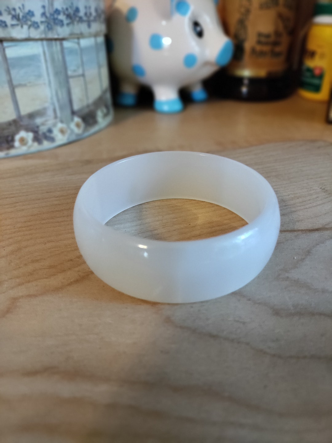 1970s Milk White Opalescent GORGEOUS 1 Inch Thick Plastic Cuff Bracelet ...