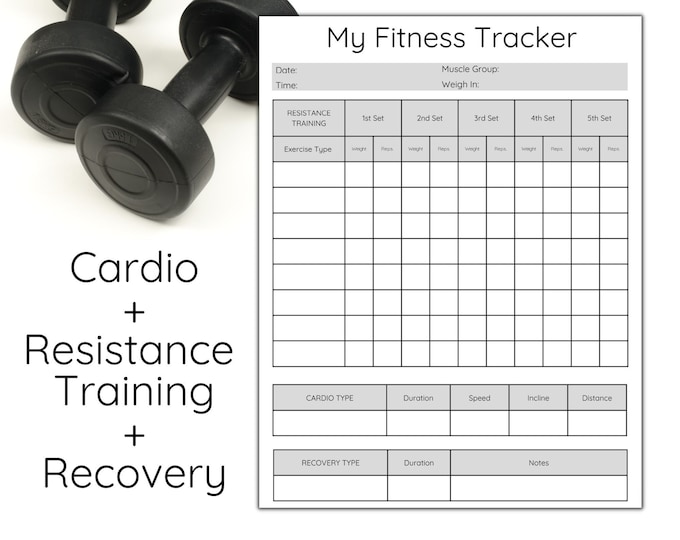 Work Out Tracker Exercise Tracker Weight Training Log Cardio Tracker ...