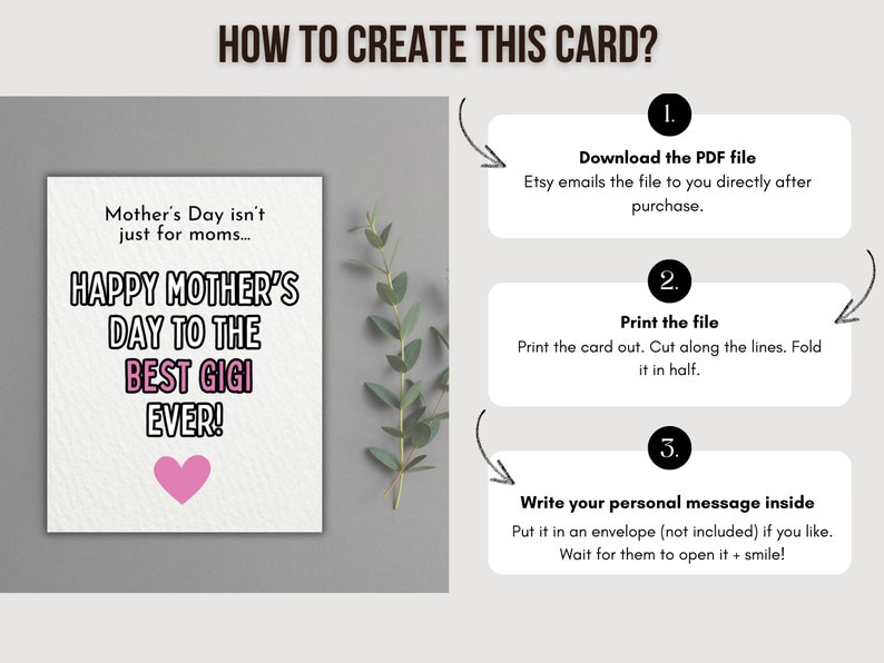 Printable Mother's Day Card for Gigi, Last Minute Mother's Day Card, 1st Mother's Day, Card From ...