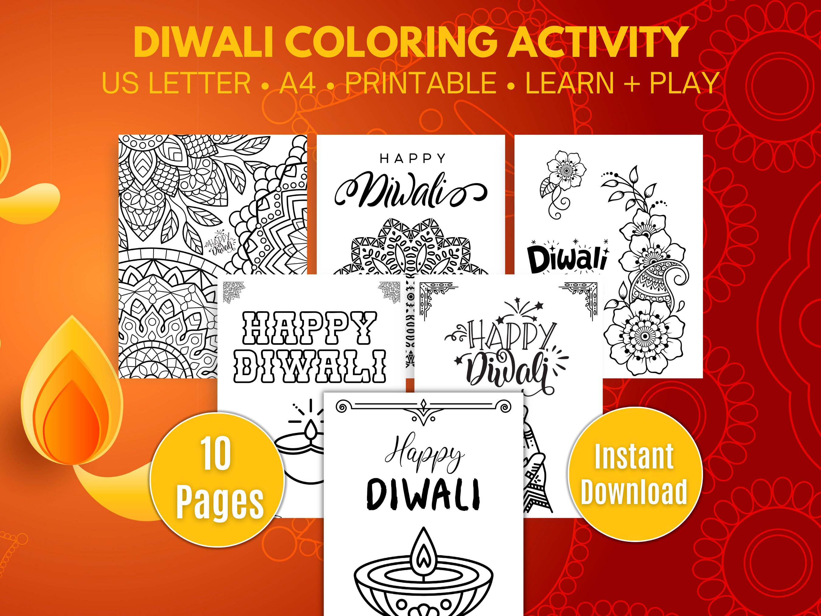 Printable Happy Diwali Activity Sheets Kids Coloring Pages Diya Rangoli ...