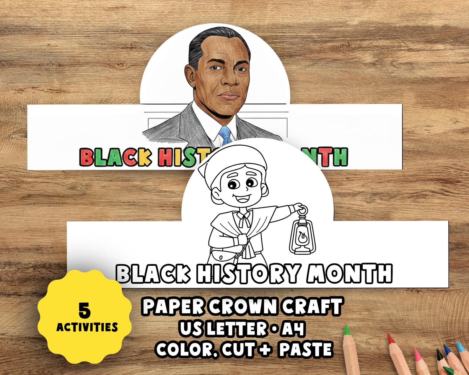 Black History Month Paper Crown Coloring Craft: African American ...