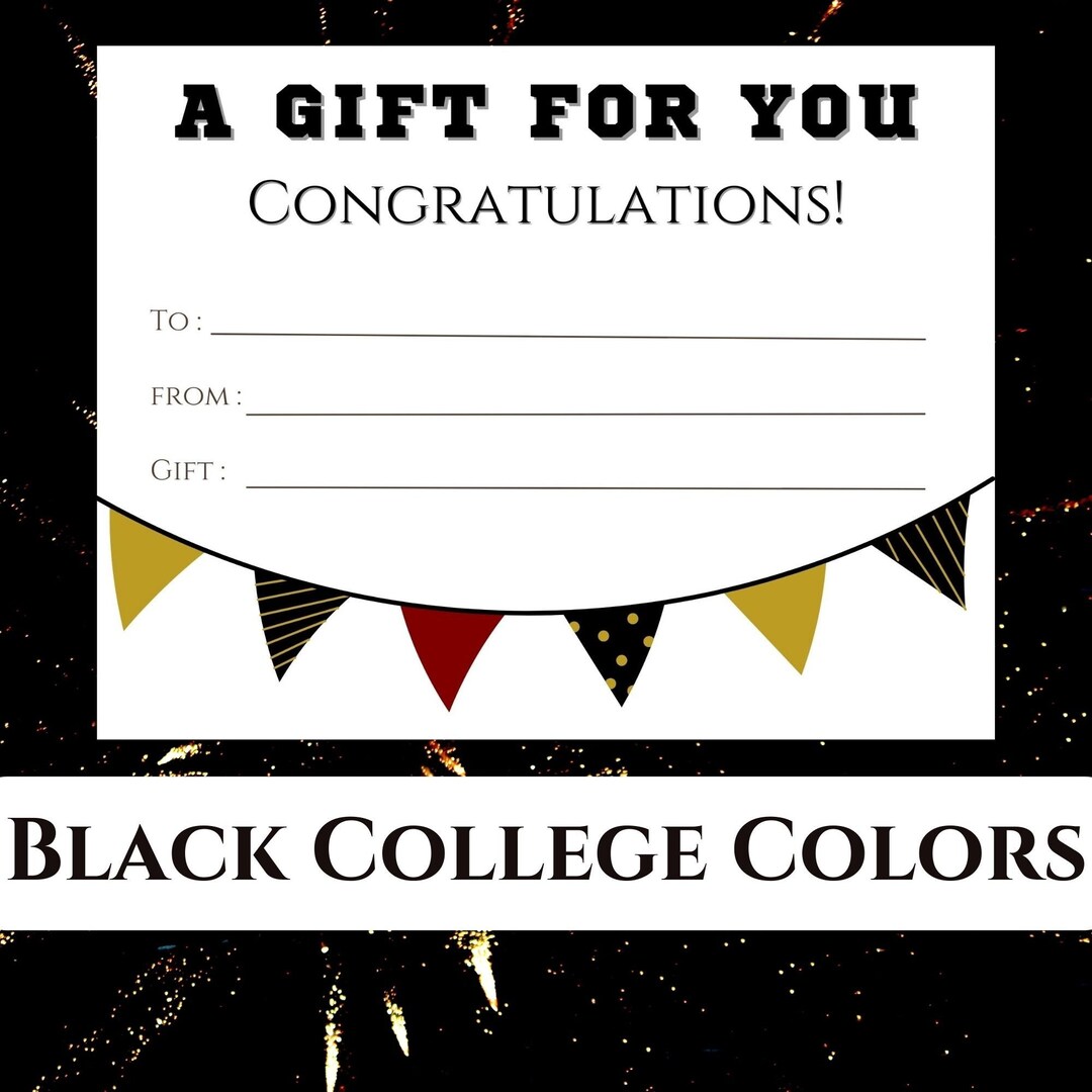 College Colors Printable Gift Certificate Black Color Combos Graduation ...