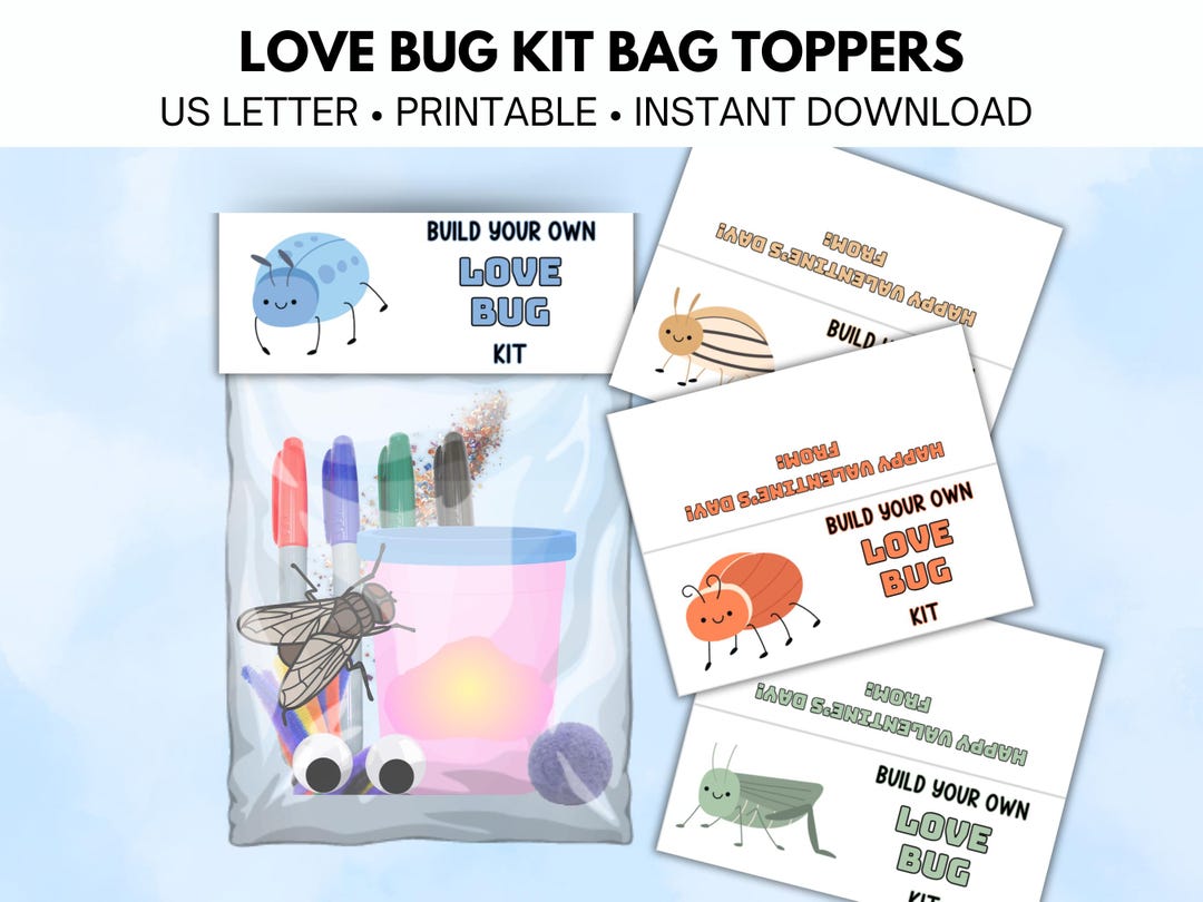 Printable Love Bug Valentine Bag Topper, Insect Valentine Craft Kit ...