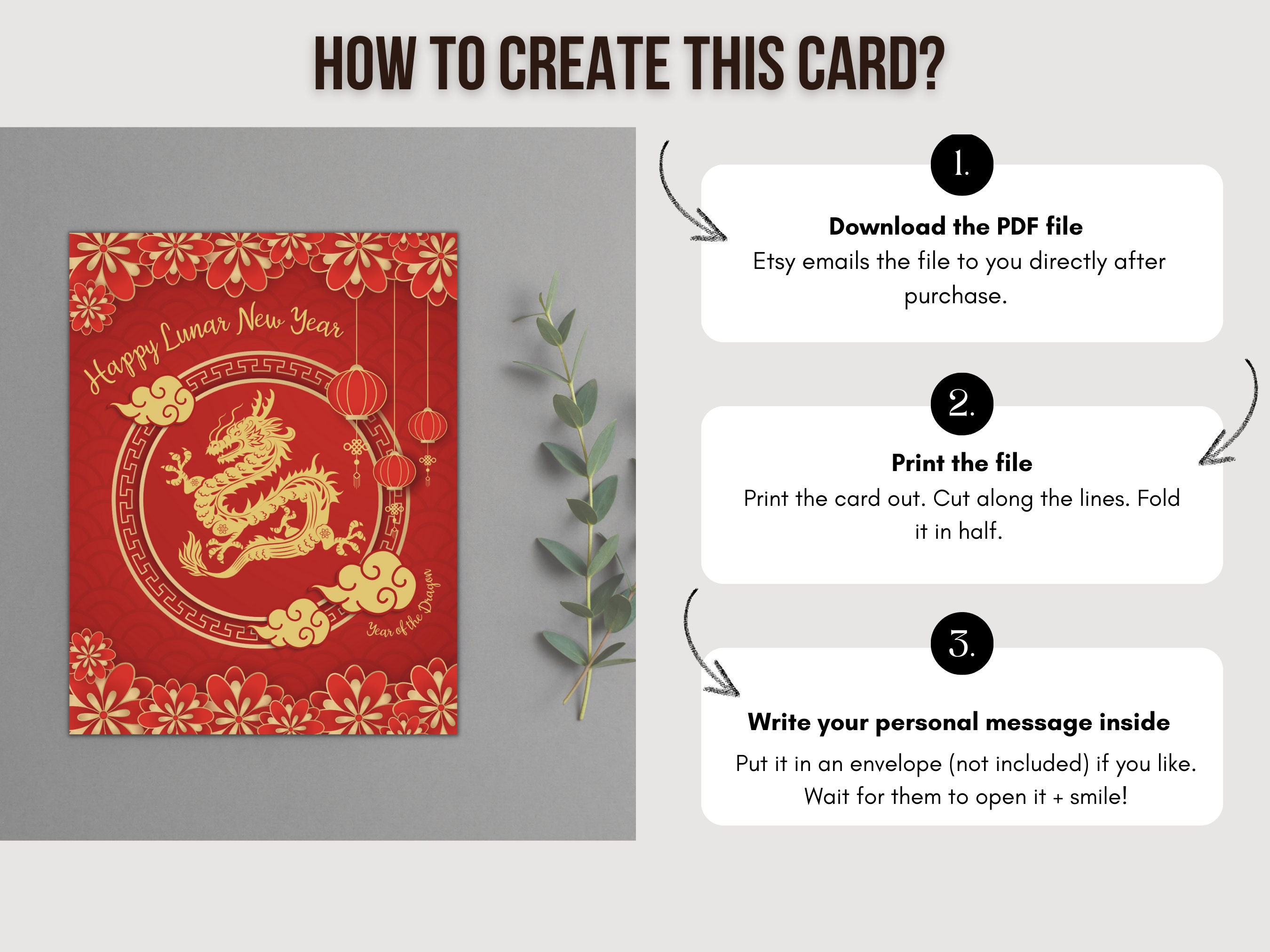 Printable Happy Chinese New Year Card Lunar New Year Card 2024 Year of ...