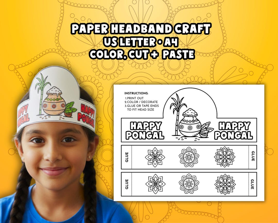 Pongal Party Coloring Craft: Happy Pongal Paper Crown Kids Activity ...