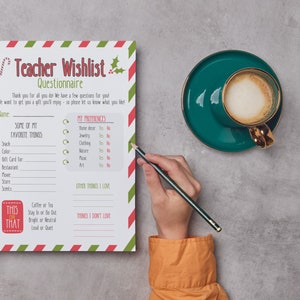 EDITABLE Teacher Christmas Wishlist Questionnaire Printable Questions ...