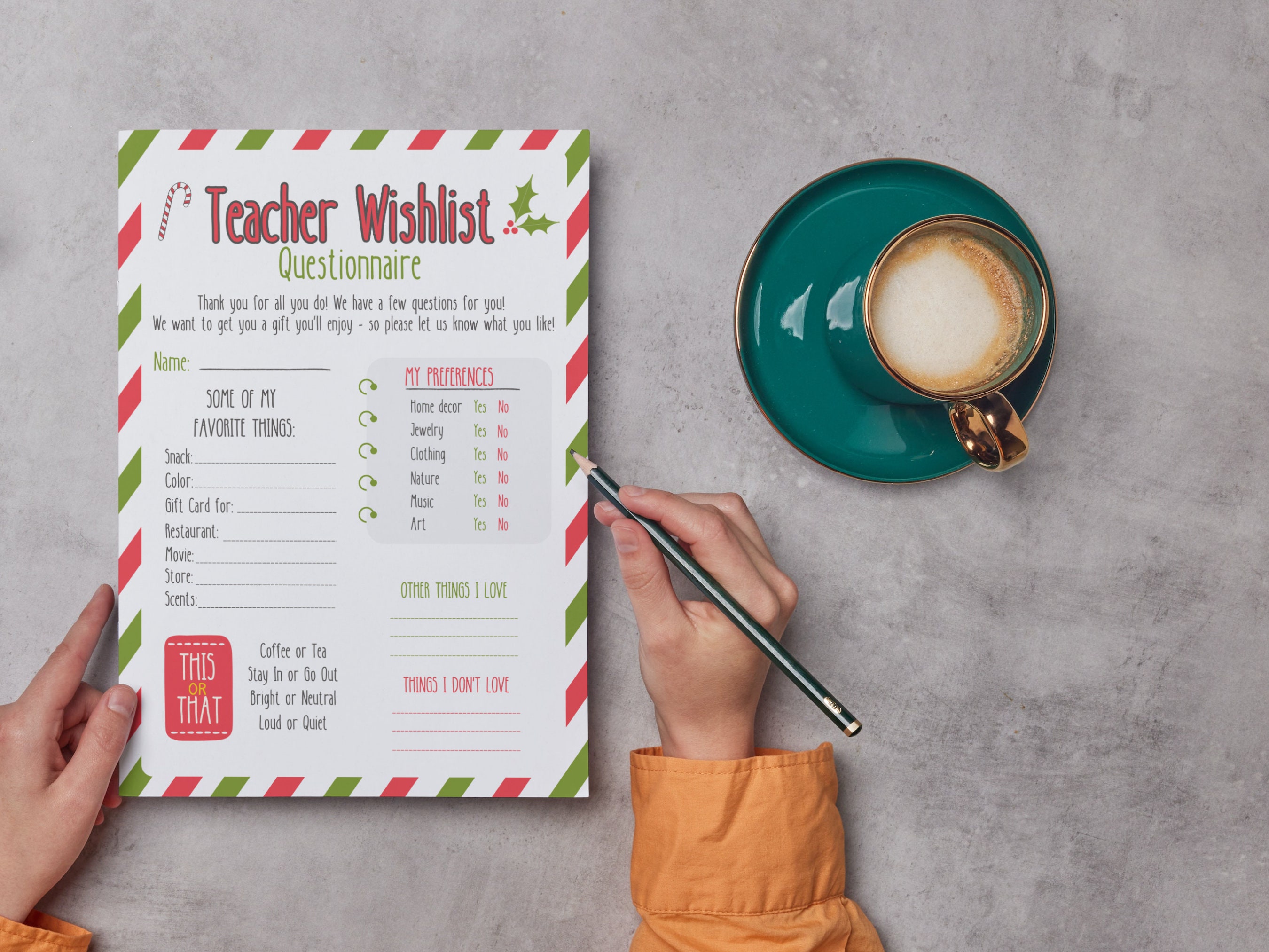 EDITABLE Teacher Christmas Wishlist Questionnaire Printable Questions ...