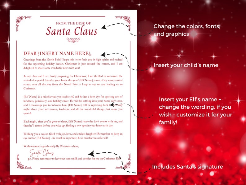 Editable Elf Letter Elf Arrival Letter From Santa Customizable Elf ...