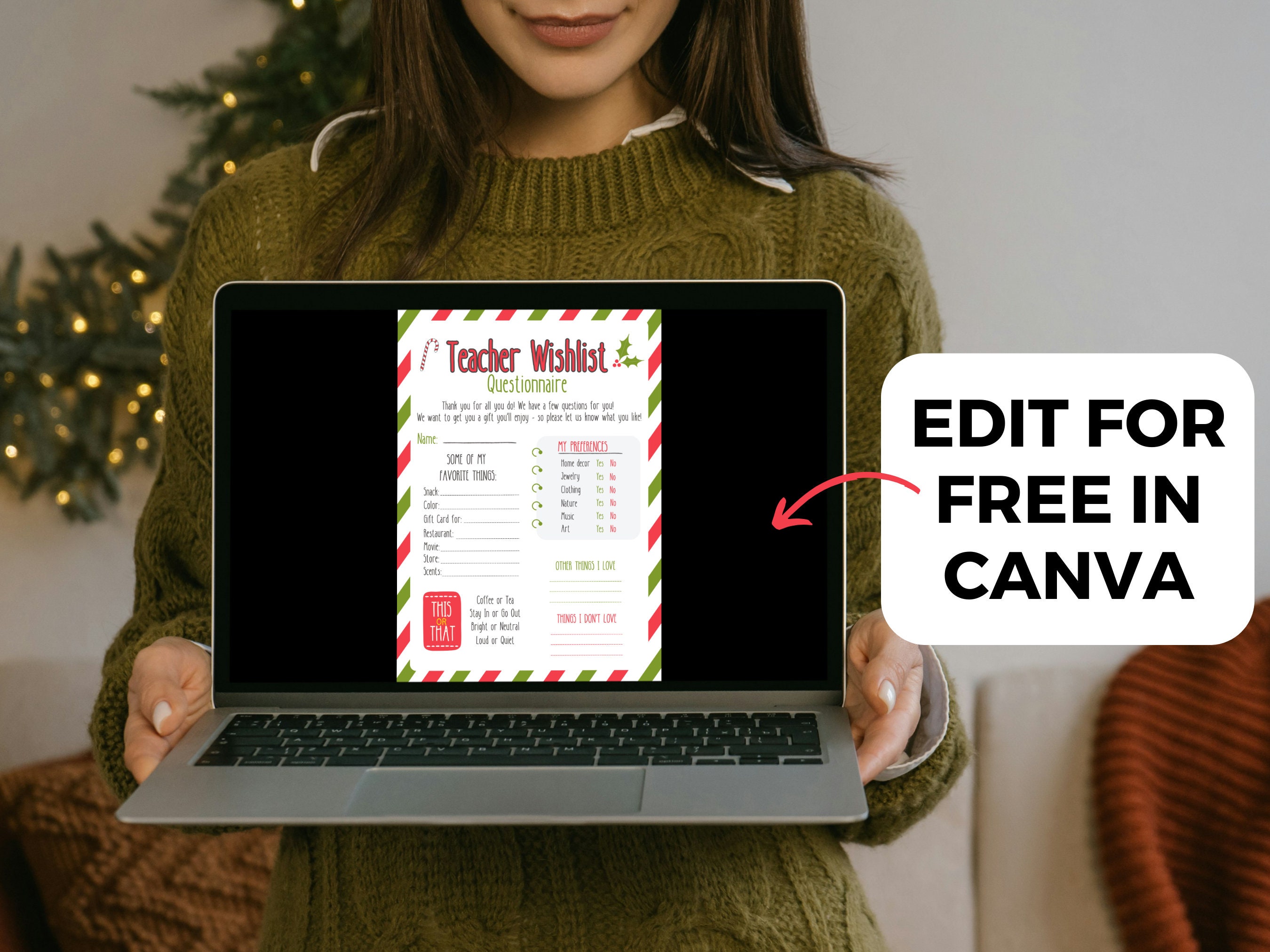 EDITABLE Teacher Christmas Wishlist Questionnaire Printable Questions ...