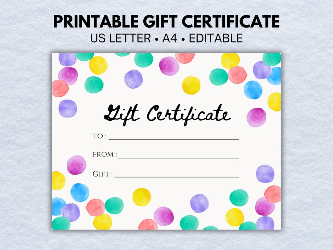 Colorful Printable Gift Certificate Custom Gift Certificate ...