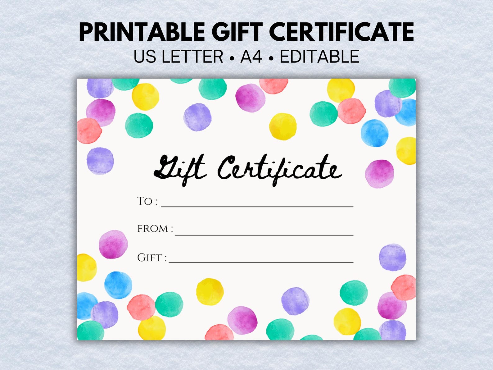 Colorful Printable Gift Certificate Custom Gift Certificate ...