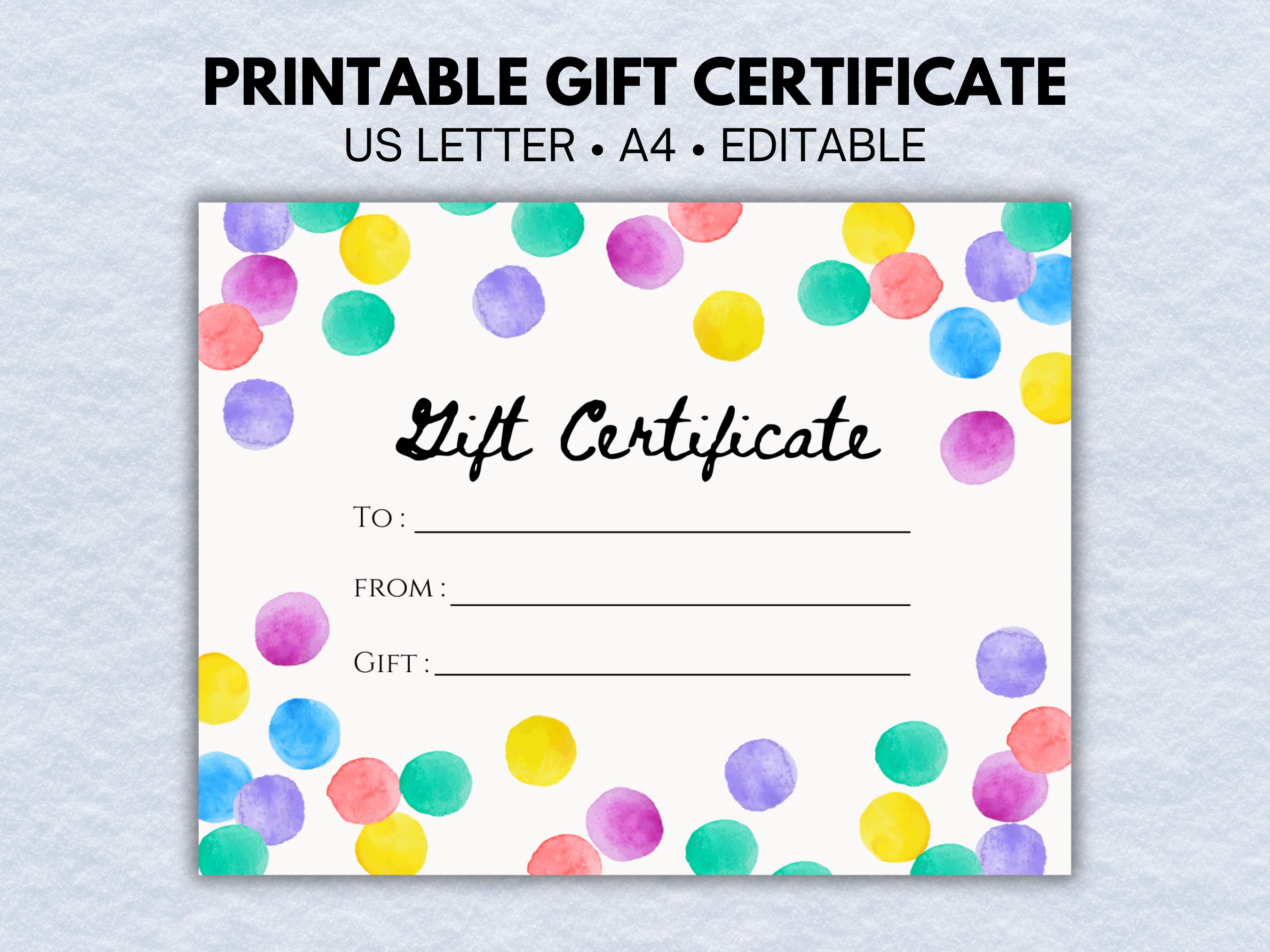 Colorful Printable Gift Certificate Custom Gift Certificate ...