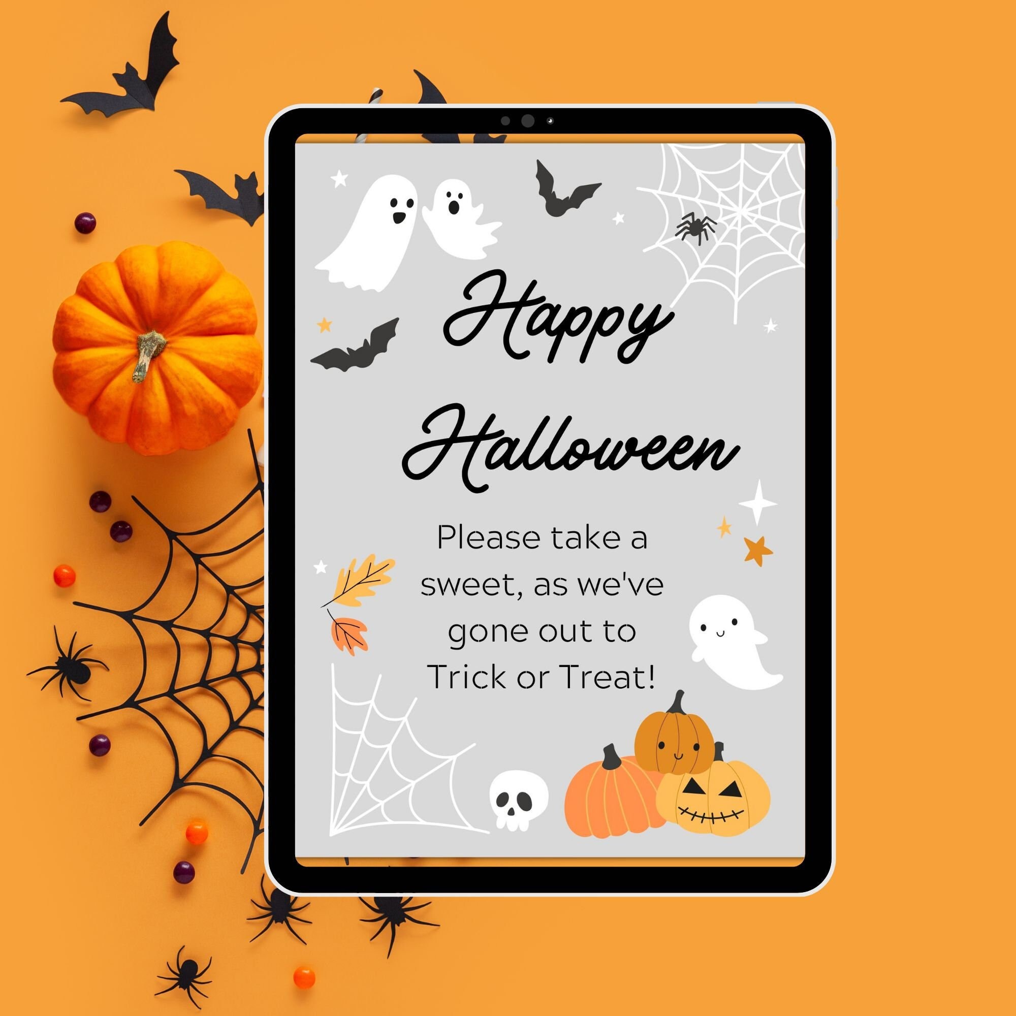 Cute Printable Halloween Sign in Grey | Happy Halloween | Candy Bowl ...