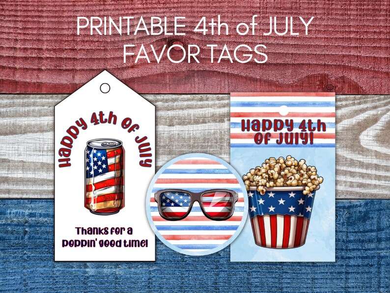 Printable 4th of July Favor Tags 4th of July Cupcake Toppers Indepence ...