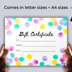 Colorful Printable Gift Certificate Custom Gift Certificate ...