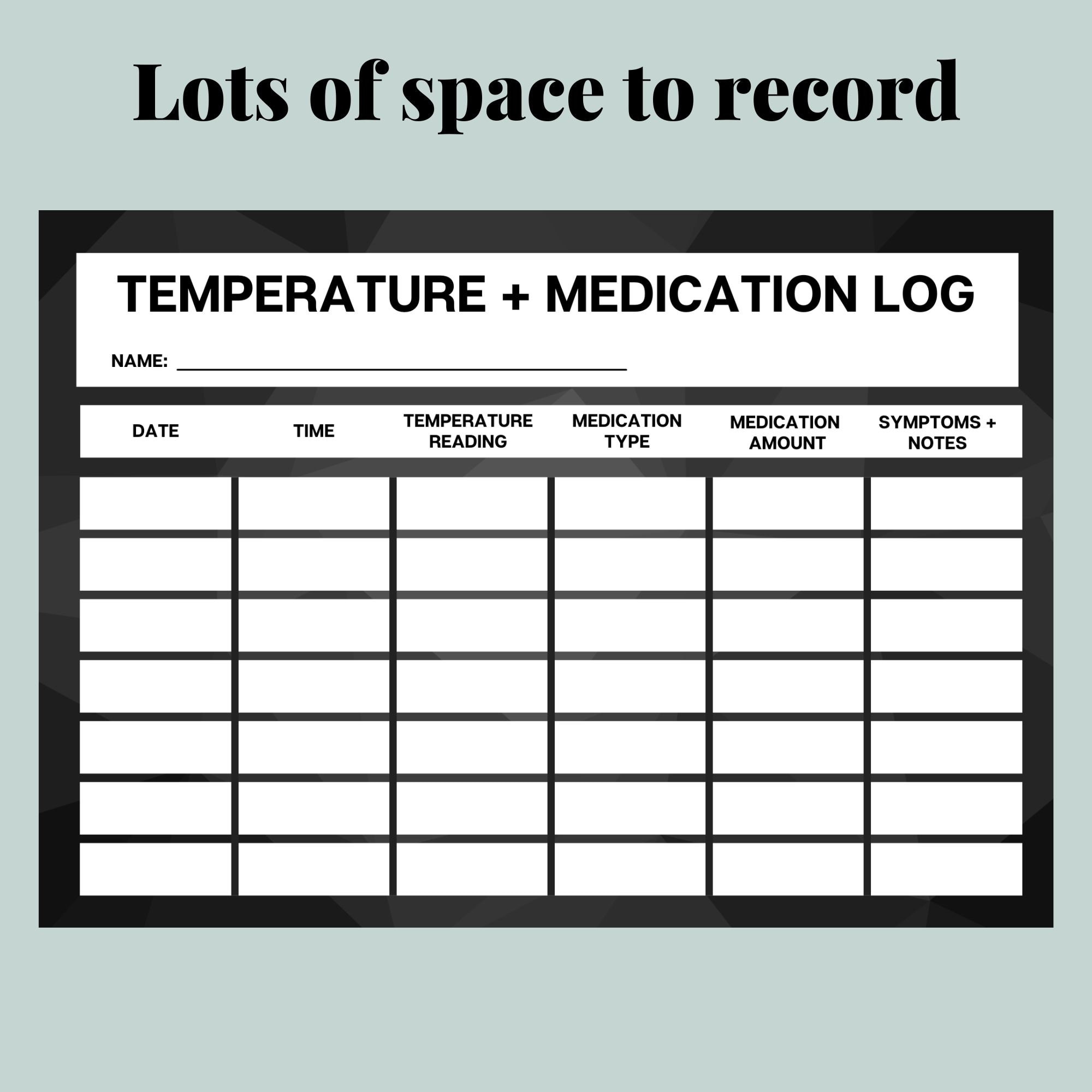 Fever Chart Medication Log for Kids Illness Fever Log Temperature Log ...