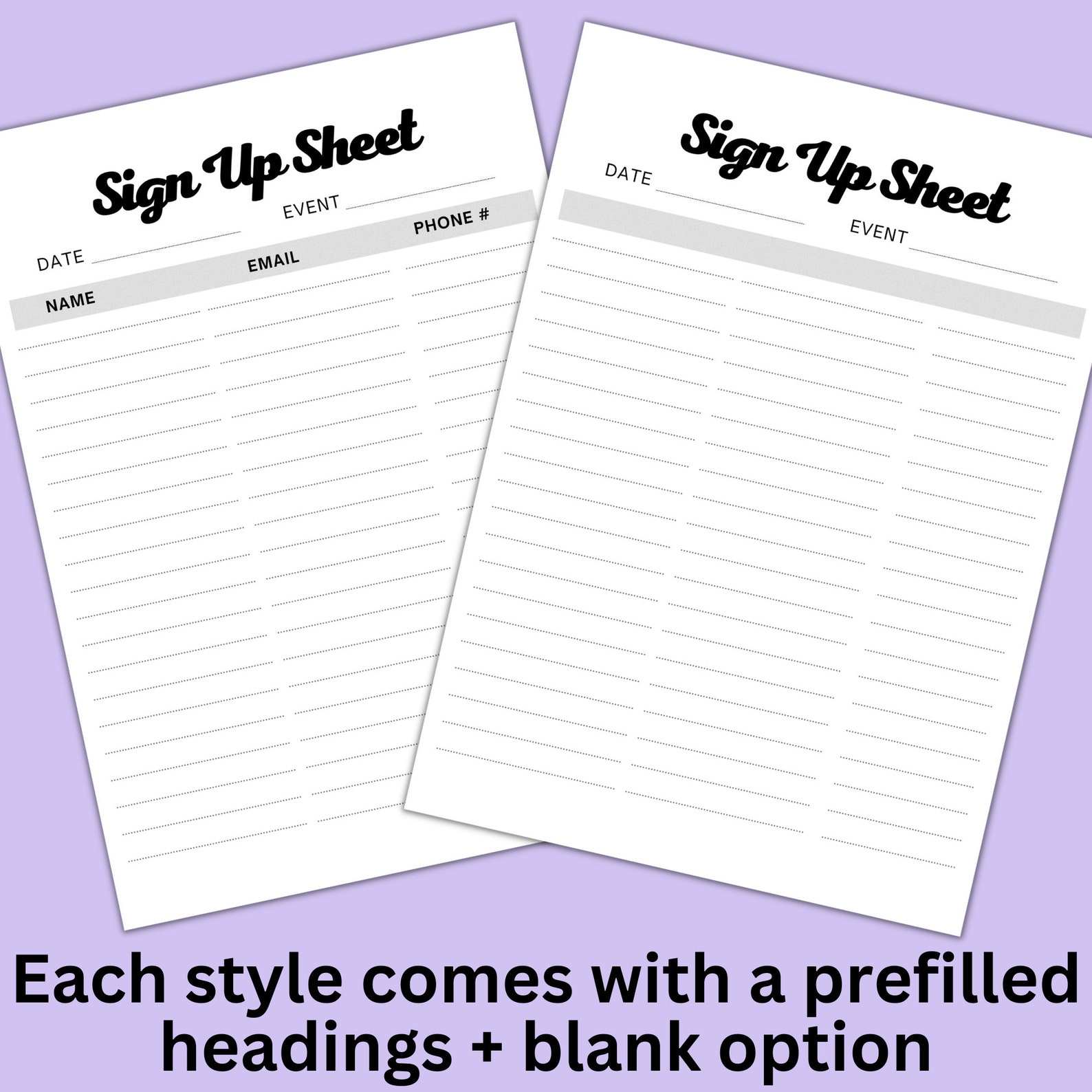 Minimalist Printable Sign up Sheet 4 Styles Included Email Sign up Form ...