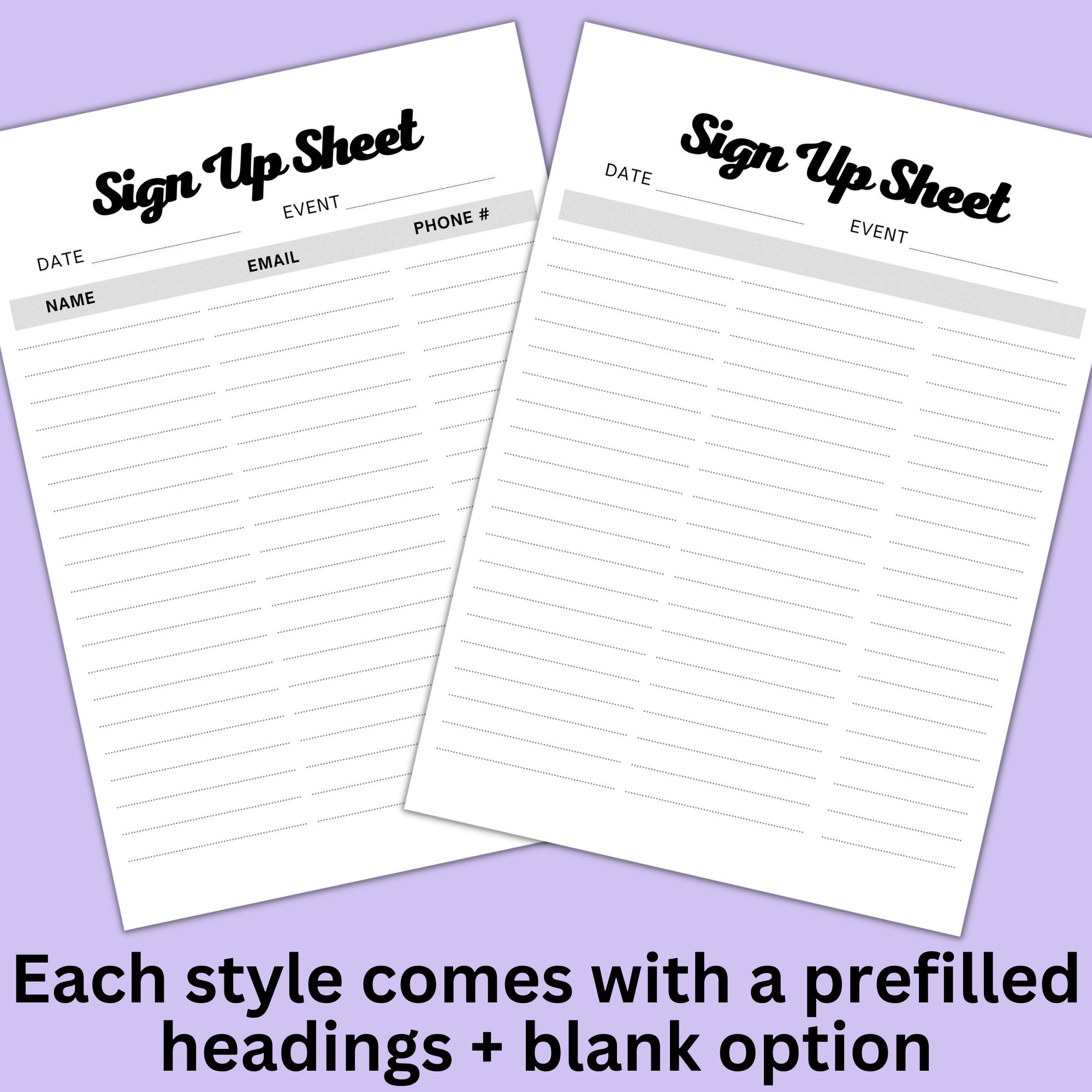 Minimalist Printable Sign up Sheet 4 Styles Included Email Sign up Form ...