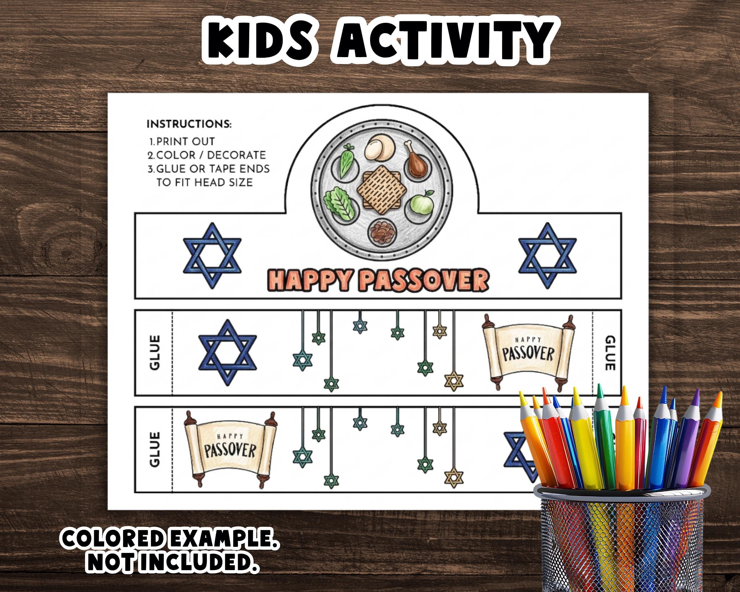 Passover Paper Crown Coloring Craft: Kids Headband Activity, Jewish ...