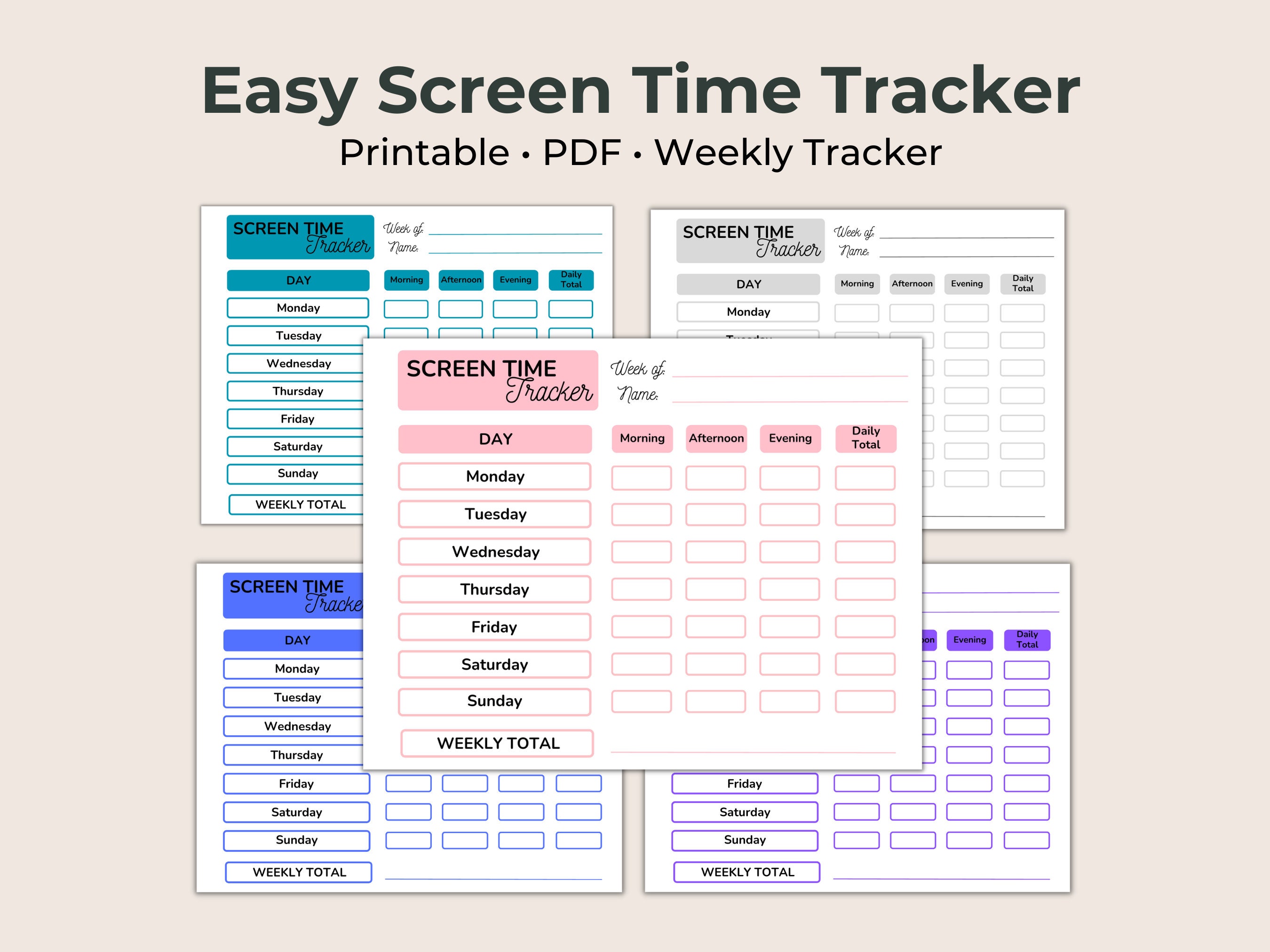 Simple Screen Time Tracker for Kids or Adults | Daily + Weekly Screen ...