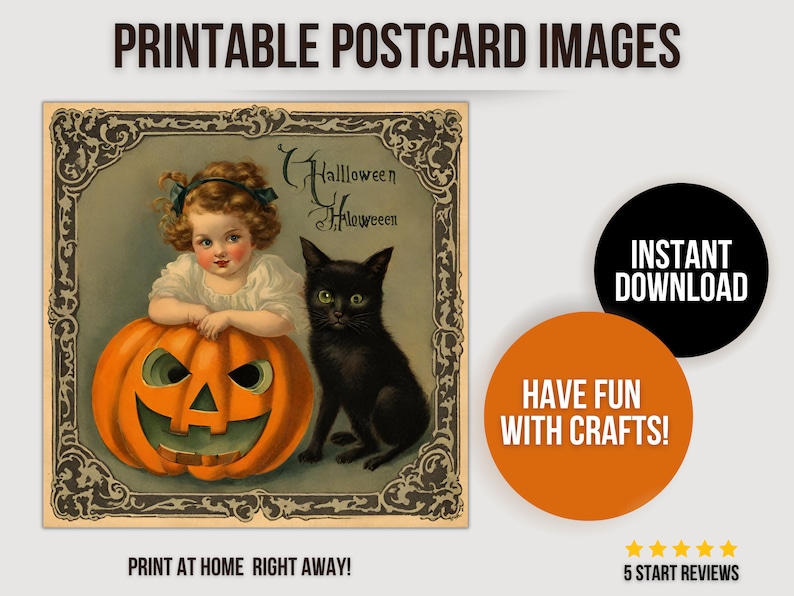 Printable Bundle of Creepy + Cute Vintage Halloween Postcards Halloween ...