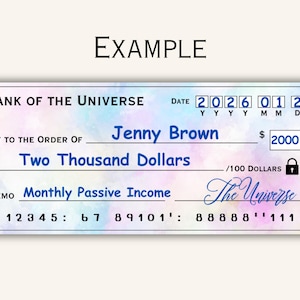 Bank of the Universe Cheque Template Manifestation Cheque Vision Board ...