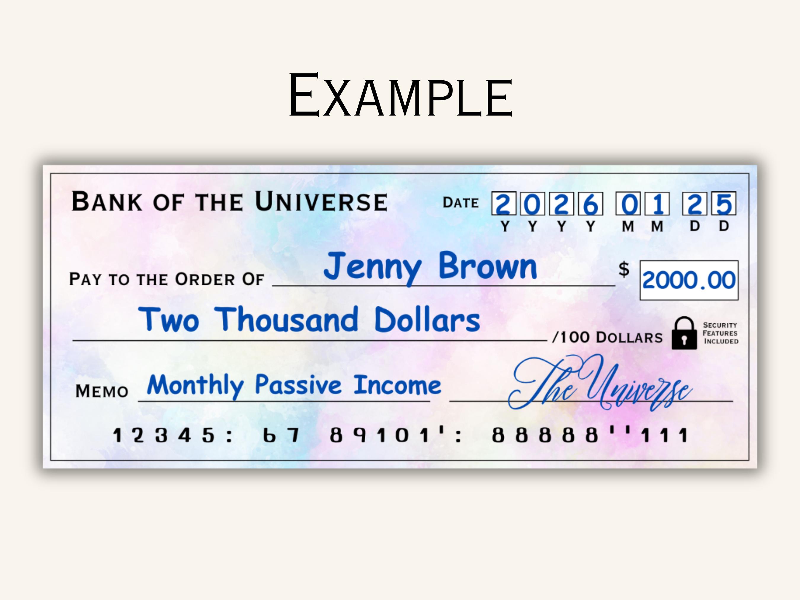Bank of the Universe Cheque Template Manifestation Cheque Vision Board ...