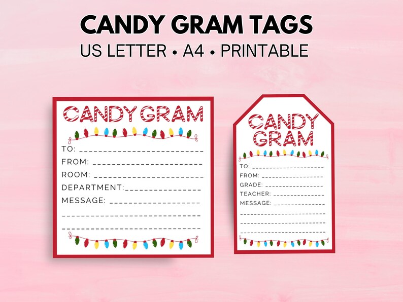 Holiday Candy Gram, Festive Candy Cane Gram, Candy Gram Printable ...