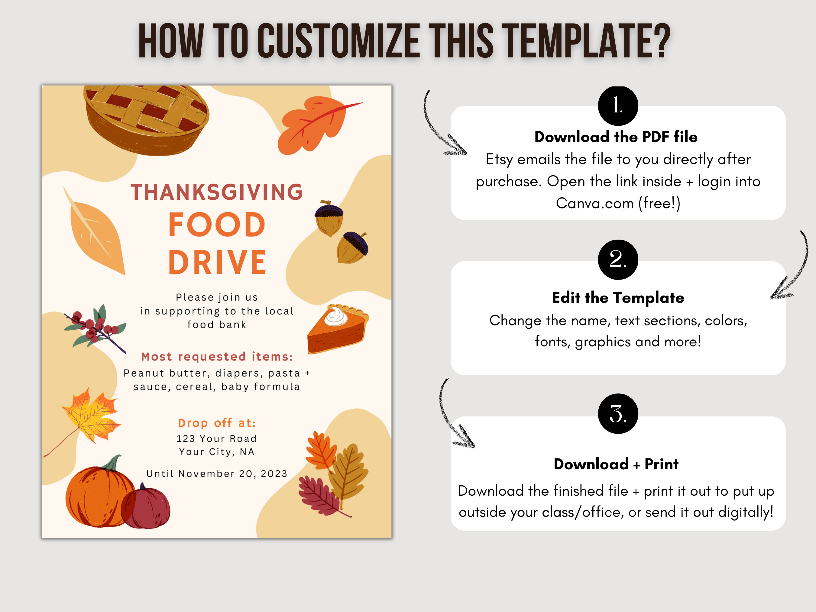 Editable Thanksgiving Food Drive Flyer Template Fall Food Drive Poster ...