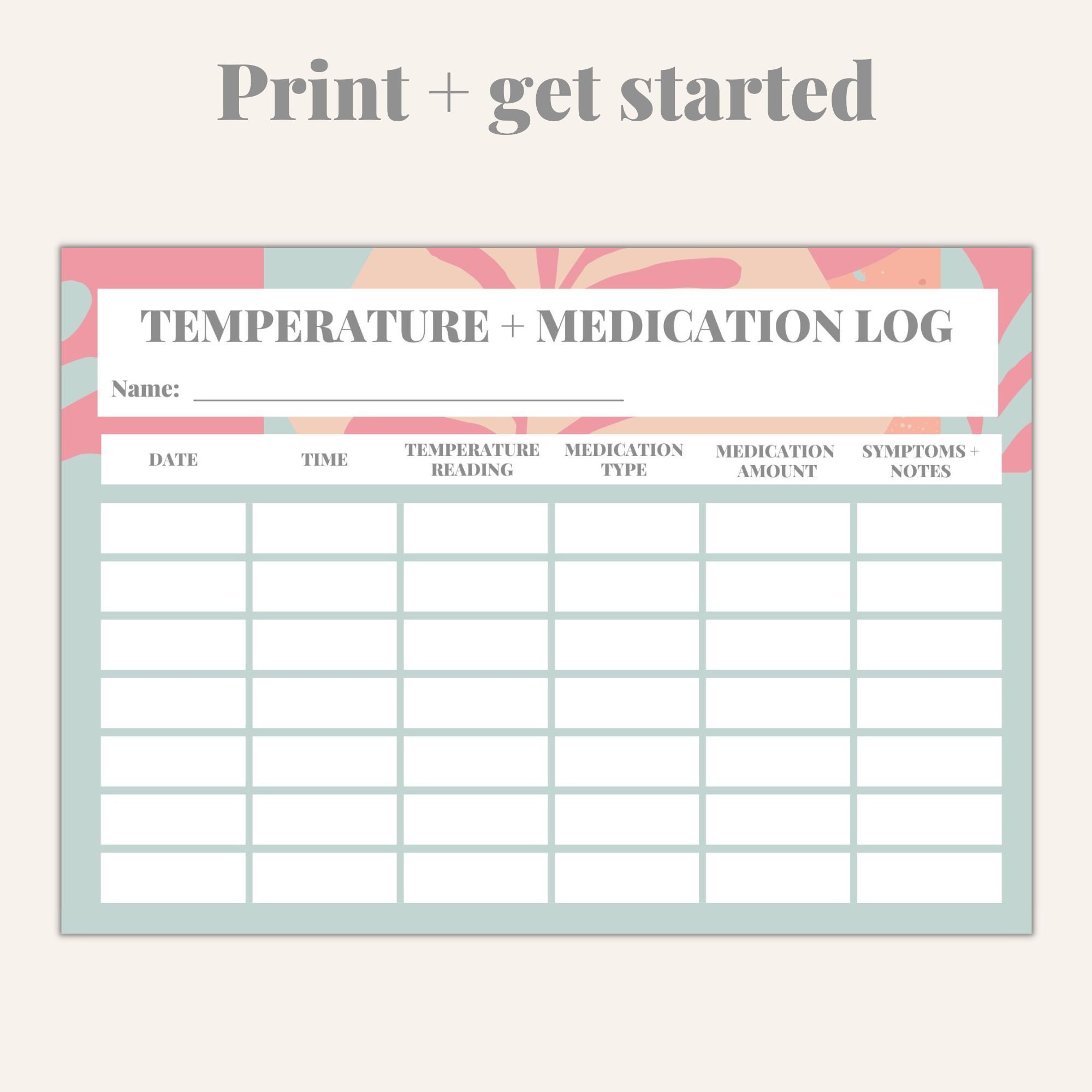 Medication Log for Kids Fever Log Temperature Log Medication Record ...