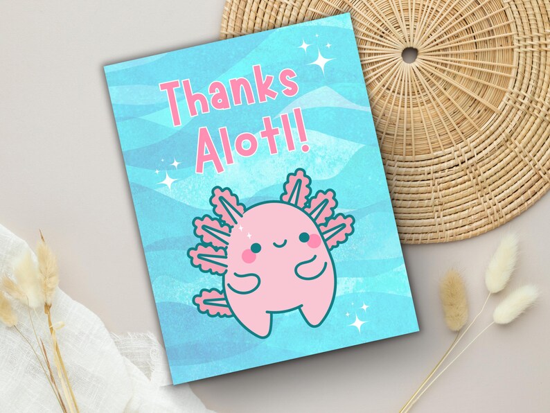 Axolotl Thank You Card, Axolotl Card, Axolotl Party Favors, Axolotl ...