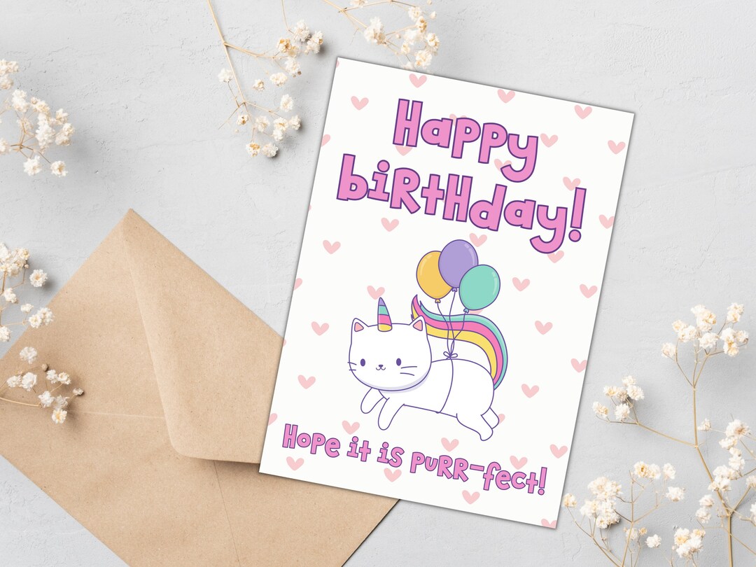 Printable Caticorn Birthday Card Kittycorn Card Cat Unicorn Party ...
