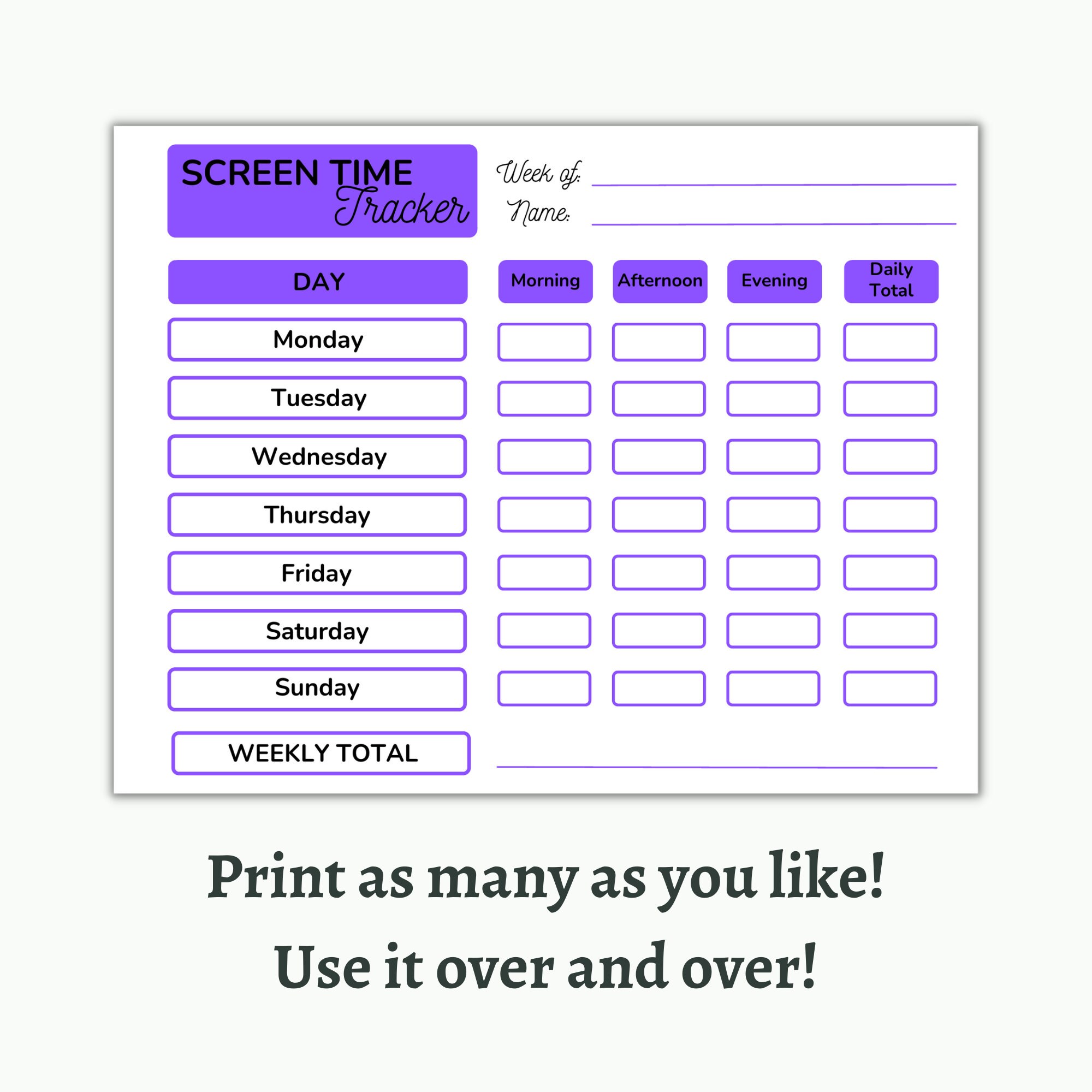 Simple Screen Time Tracker for Kids or Adults | Daily + Weekly Screen ...