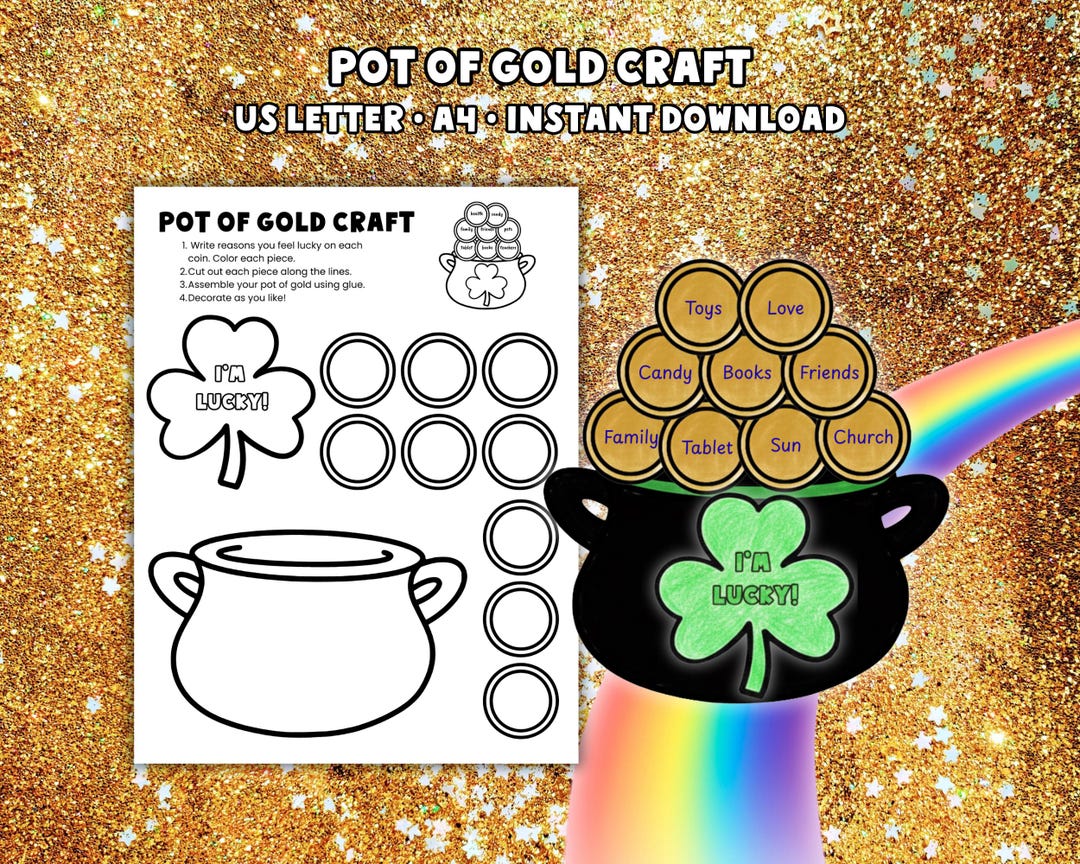Pot of Gold Gratitude Activity for Kids: St Patrick's Day Party Craft ...