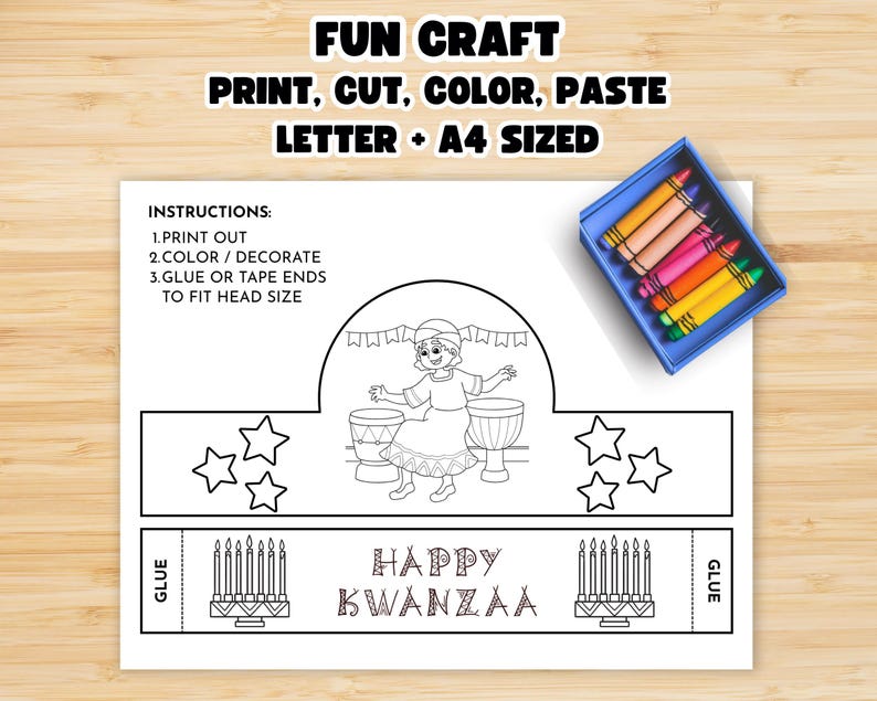 Kwanzaa Paper Crown Coloring Craft, Decorations, Happy Kwanzaa, Kinara ...