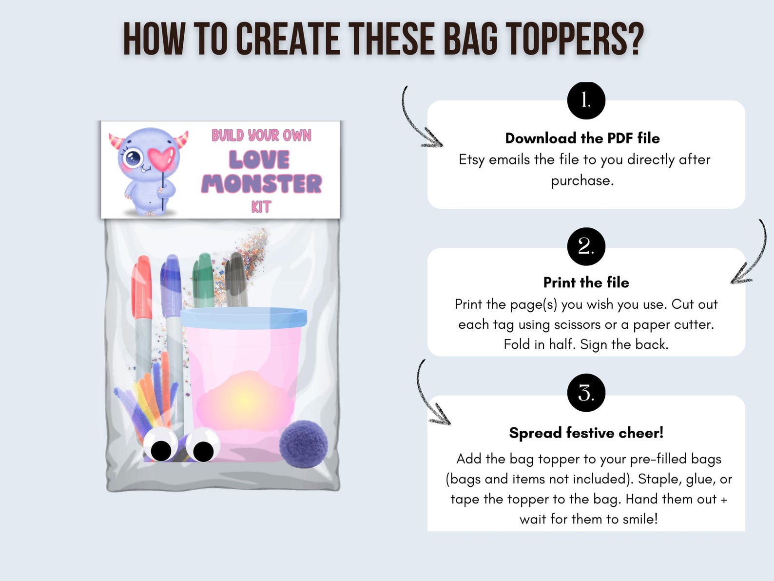 Printable Valentine's Love Monster Kit Bag Topper, Valentine Craft Kit ...