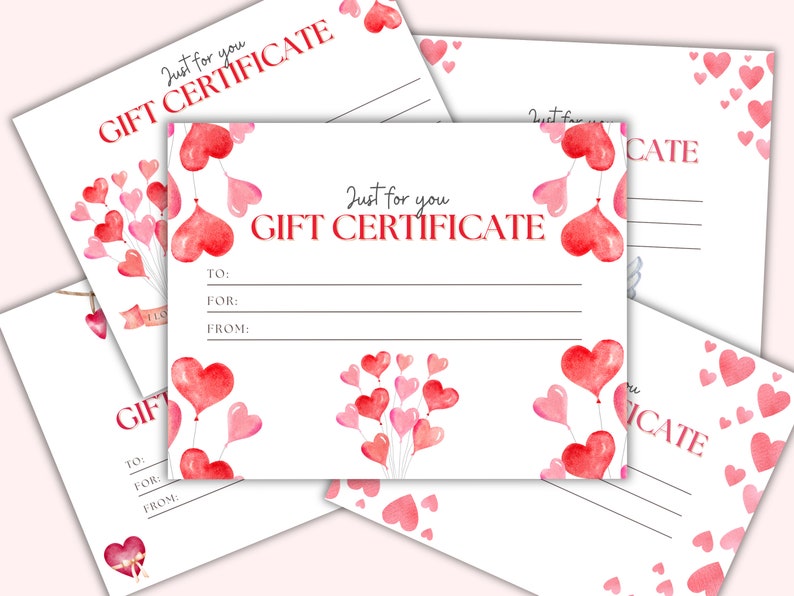 Gift Certificates Bundles: Watercolor Hearts (red + Pink) Custom Gift ...