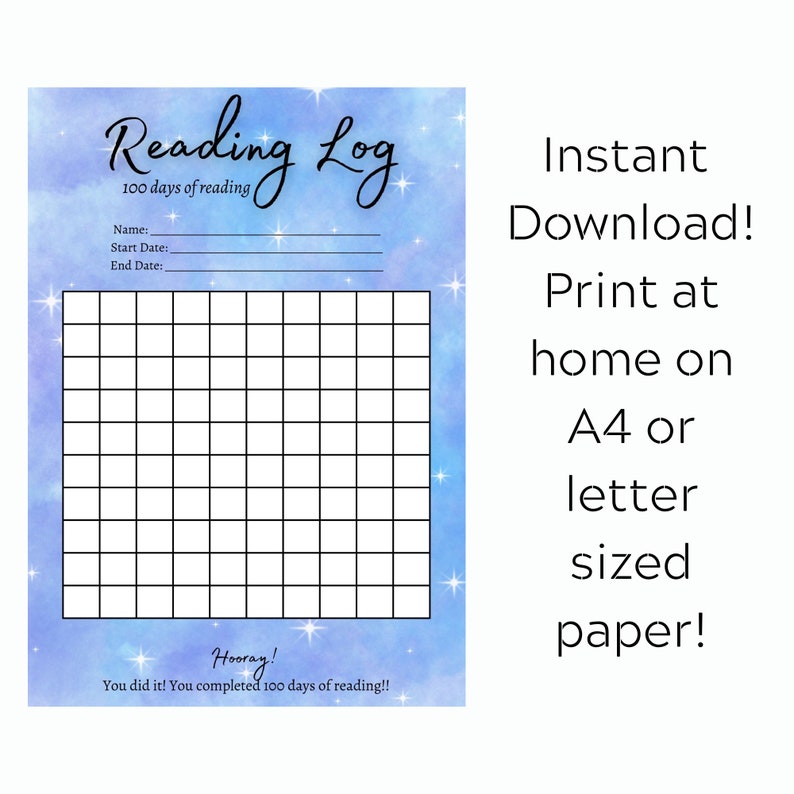Kids Reading Log 100 Days of Reading Tracking Sheet Summer - Etsy
