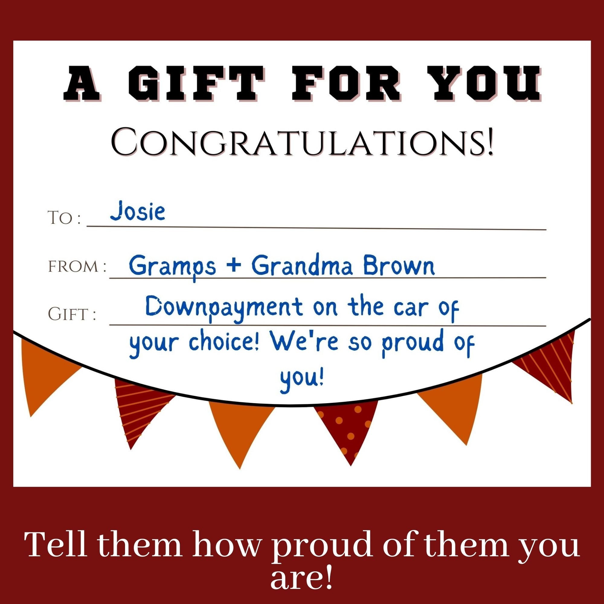 College Colors Printable Gift Certificate Maroon Color Graduation Gift ...