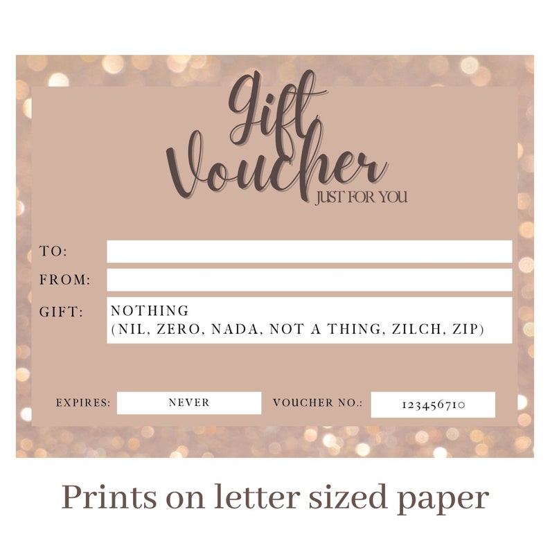 The Gift of Nothing Printable Gift Certificate | Gag Gift Custom ...