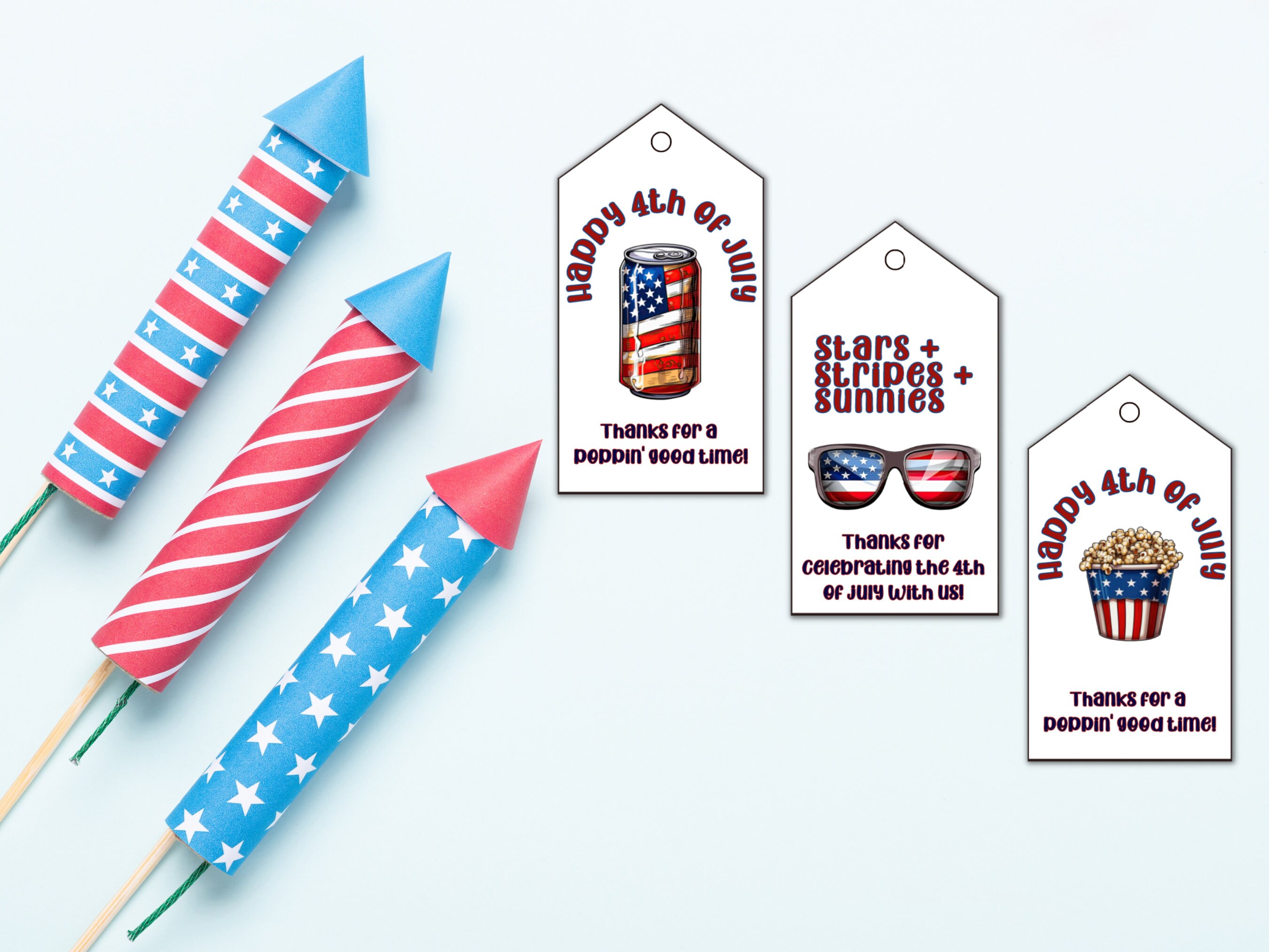 Printable 4th of July Favor Tags 4th of July Cupcake Toppers Indepence ...